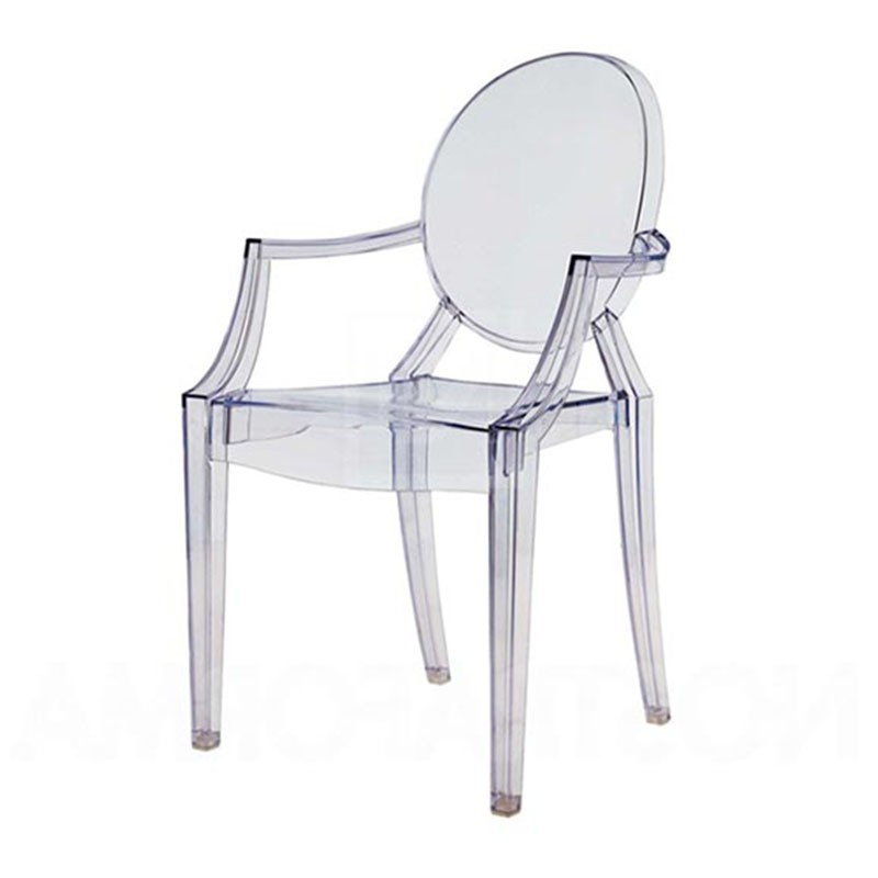 CH-011 | CLEAR ACRYLIC ROUND BACK CHAIR WITH ARMS – Divine Furniture Rental
